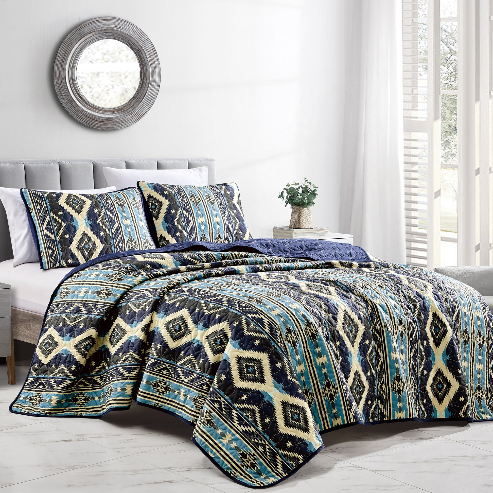 HIG 3 Piece Boho Style Print Bedspread Set King & Queen Size for Bedro ...